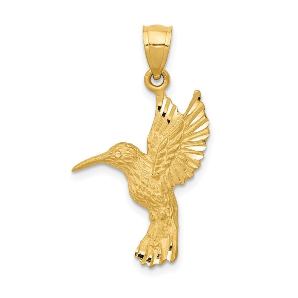 14k Yellow Gold Diamond-Cut Hummingbird Pendant - Gem